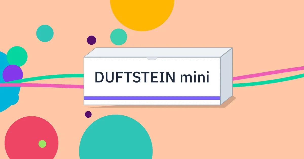 Symbolbild: Packung mit der Aufschrift DUFTSTEIN mini (PZN 16820627) – Verfügbarkeit und Bezug in Apotheken in Frankfurt am Main