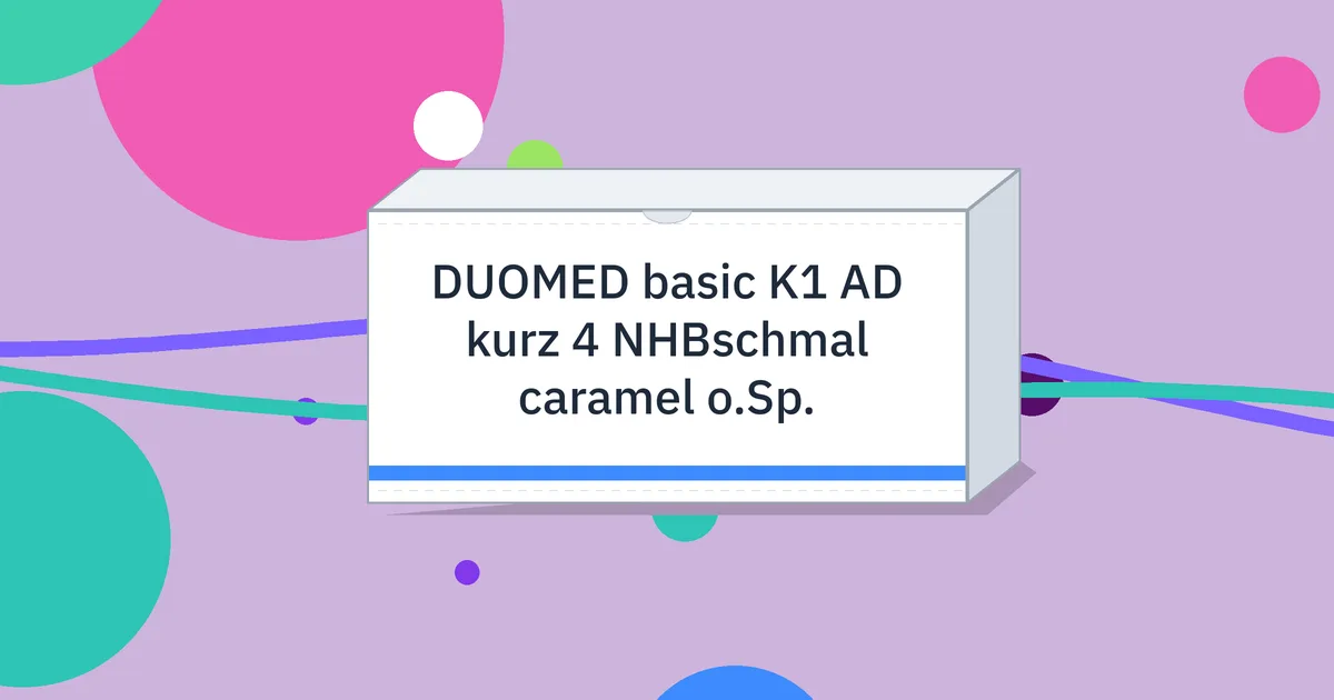 Symbolbild: Packung mit der Aufschrift DUOMED basic K1 AD kurz 4 NHBschmal caramel o.Sp. (PZN 20904235) – Verfügbarkeit und Bezug in Apotheken in Frankfurt am Main