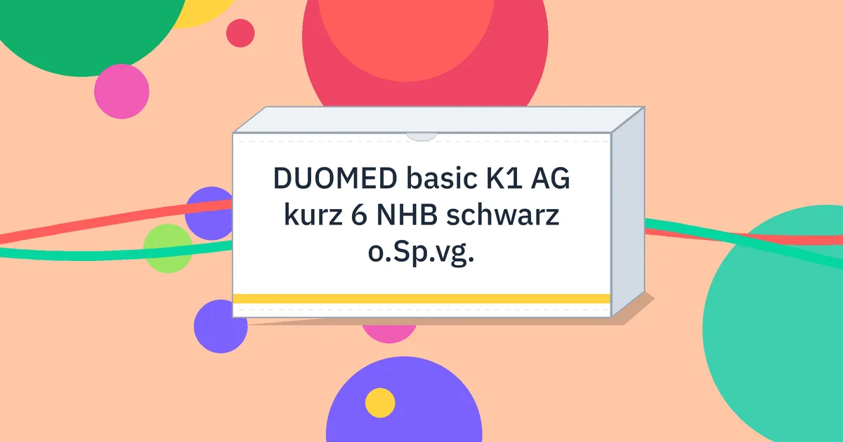 Symbolbild: Packung mit der Aufschrift DUOMED basic K1 AG kurz 6 NHB schwarz o.Sp.vg. (PZN 20904778) – Verfügbarkeit und Bezug in Apotheken in Frankfurt am Main