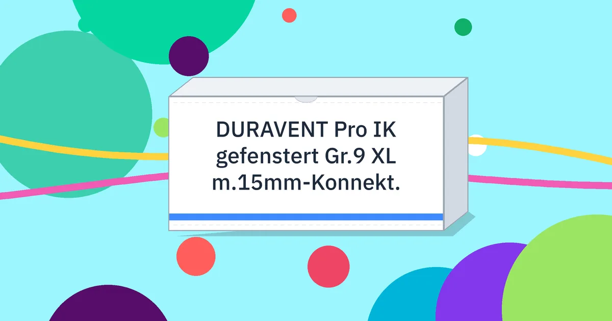 Symbolbild: Packung mit der Aufschrift DURAVENT Pro IK gefenstert Gr.9 XL m.15mm-Konnekt. (PZN 19243260) – Verfügbarkeit und Bezug in Apotheken in Frankfurt am Main