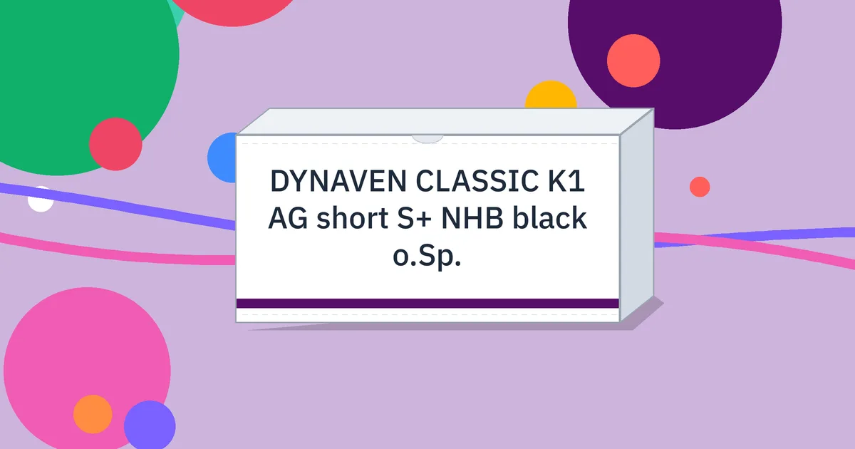 Symbolbild: Packung mit der Aufschrift DYNAVEN CLASSIC K1 AG short S+ NHB black o.Sp. (PZN 18415397) – Verfügbarkeit und Bezug in Apotheken in Frankfurt am Main
