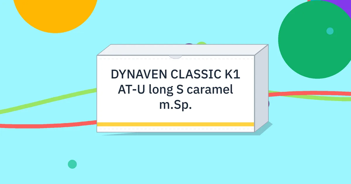 Symbolbild: Packung mit der Aufschrift DYNAVEN CLASSIC K1 AT-U long S caramel m.Sp. (PZN 18416959) – Verfügbarkeit und Bezug in Apotheken in Frankfurt am Main