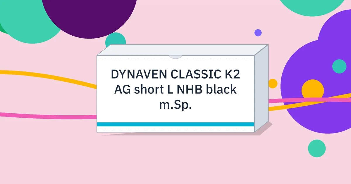 Symbolbild: Packung mit der Aufschrift DYNAVEN CLASSIC K2 AG short L NHB black m.Sp. (PZN 18418585) – Verfügbarkeit und Bezug in Apotheken in Frankfurt am Main