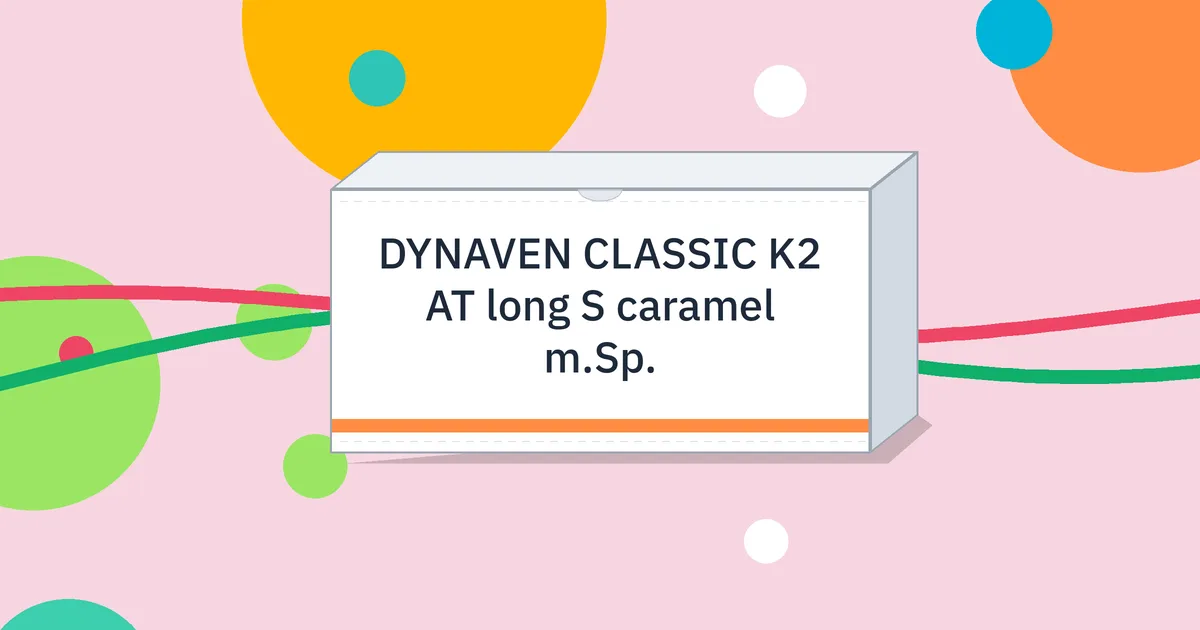 Symbolbild: Packung mit der Aufschrift DYNAVEN CLASSIC K2 AT long S caramel m.Sp. (PZN 18419277) – Verfügbarkeit und Bezug in Apotheken in Frankfurt am Main