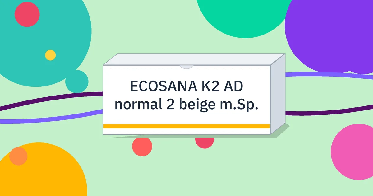 Symbolbild: Packung mit der Aufschrift ECOSANA K2 AD normal 2 beige m.Sp. (PZN 01335116) – Verfügbarkeit und Bezug in Apotheken in Frankfurt am Main