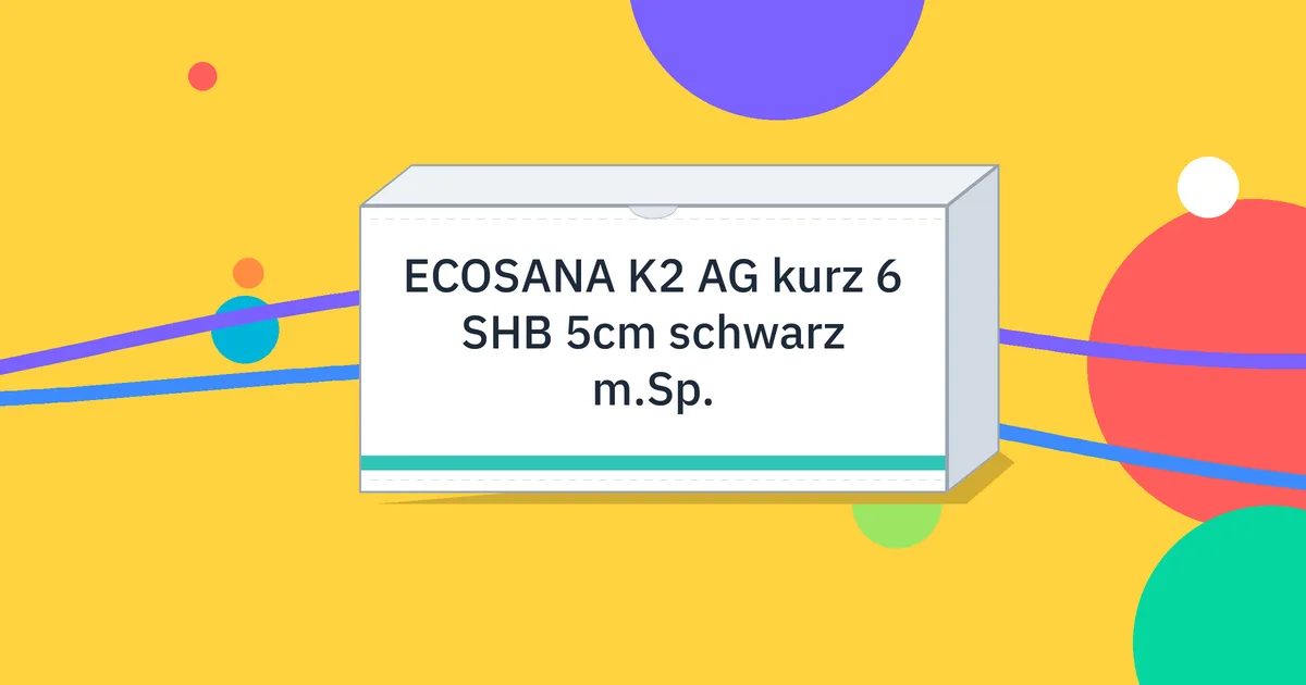 Symbolbild: Packung mit der Aufschrift ECOSANA K2 AG kurz 6 SHB 5cm schwarz m.Sp. (PZN 01488239) – Verfügbarkeit und Bezug in Apotheken in Frankfurt am Main