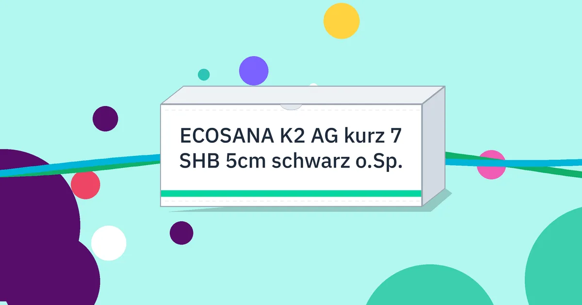 Symbolbild: Packung mit der Aufschrift ECOSANA K2 AG kurz 7 SHB 5cm schwarz o.Sp. (PZN 01529369) – Verfügbarkeit und Bezug in Apotheken in Frankfurt am Main