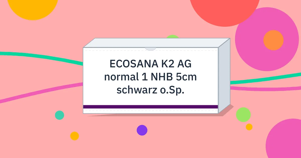 Symbolbild: Packung mit der Aufschrift ECOSANA K2 AG normal 1 NHB 5cm schwarz o.Sp. (PZN 01361958) – Verfügbarkeit und Bezug in Apotheken in Frankfurt am Main