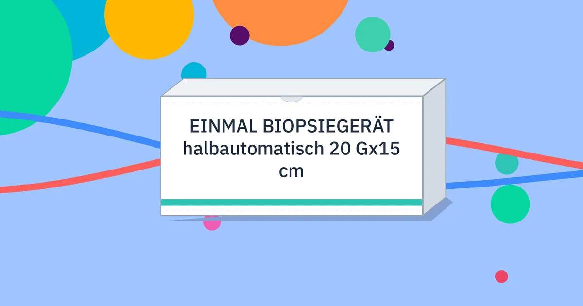 Symbolbild: Packung mit der Aufschrift EINMAL BIOPSIEGERÄT halbautomatisch 20 Gx15 cm (PZN 11105363) – Verfügbarkeit und Bezug in Apotheken in Frankfurt am Main