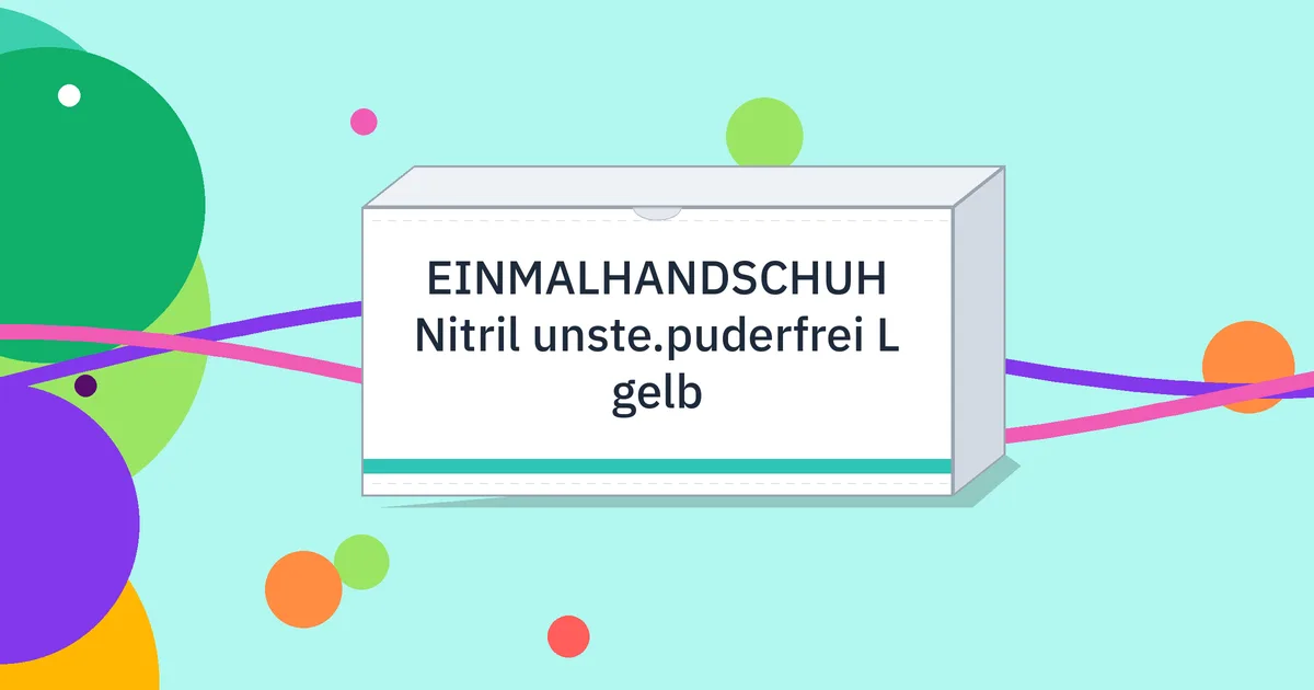 Symbolbild: Packung mit der Aufschrift EINMALHANDSCHUH Nitril unste.puderfrei L gelb (PZN 18152443) – Verfügbarkeit und Bezug in Apotheken in Frankfurt am Main
