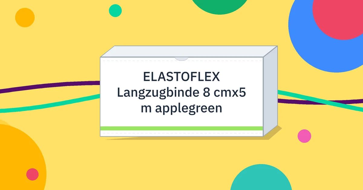 Symbolbild: Packung mit der Aufschrift ELASTOFLEX Langzugbinde 8 cmx5 m applegreen (PZN 17175732) – Verfügbarkeit und Bezug in Apotheken in Frankfurt am Main