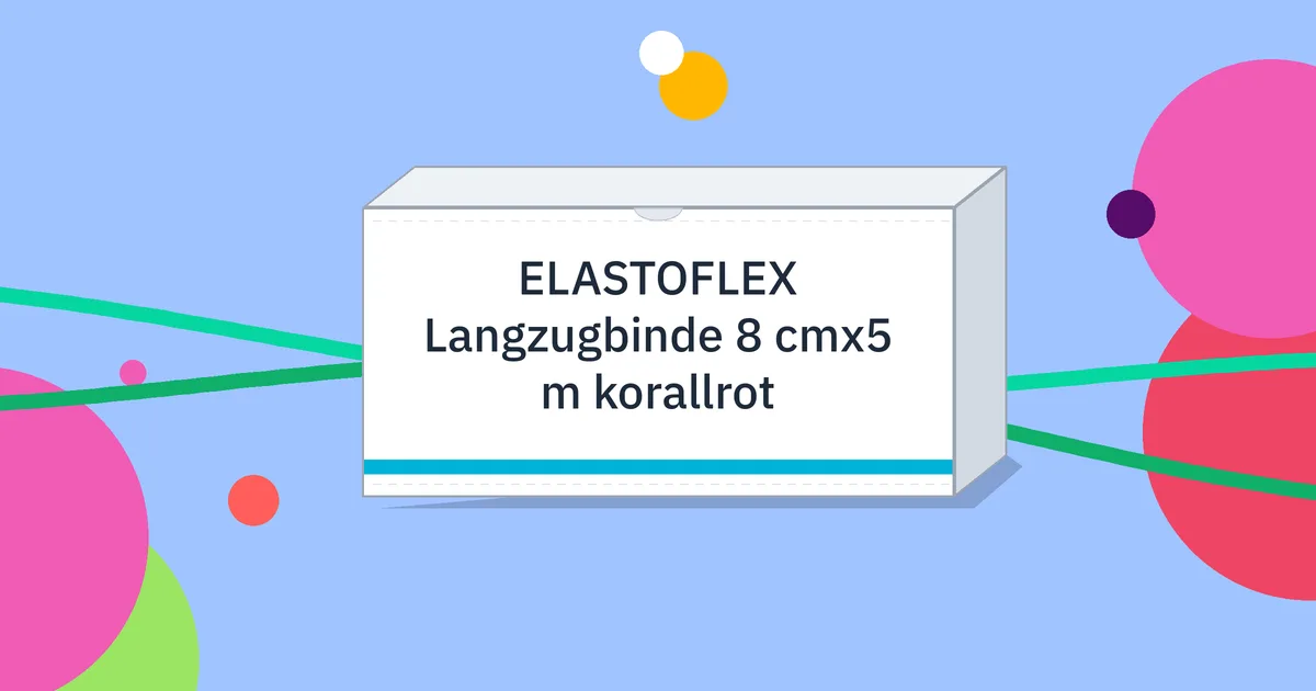 Symbolbild: Packung mit der Aufschrift ELASTOFLEX Langzugbinde 8 cmx5 m korallrot (PZN 17175809) – Verfügbarkeit und Bezug in Apotheken in Frankfurt am Main