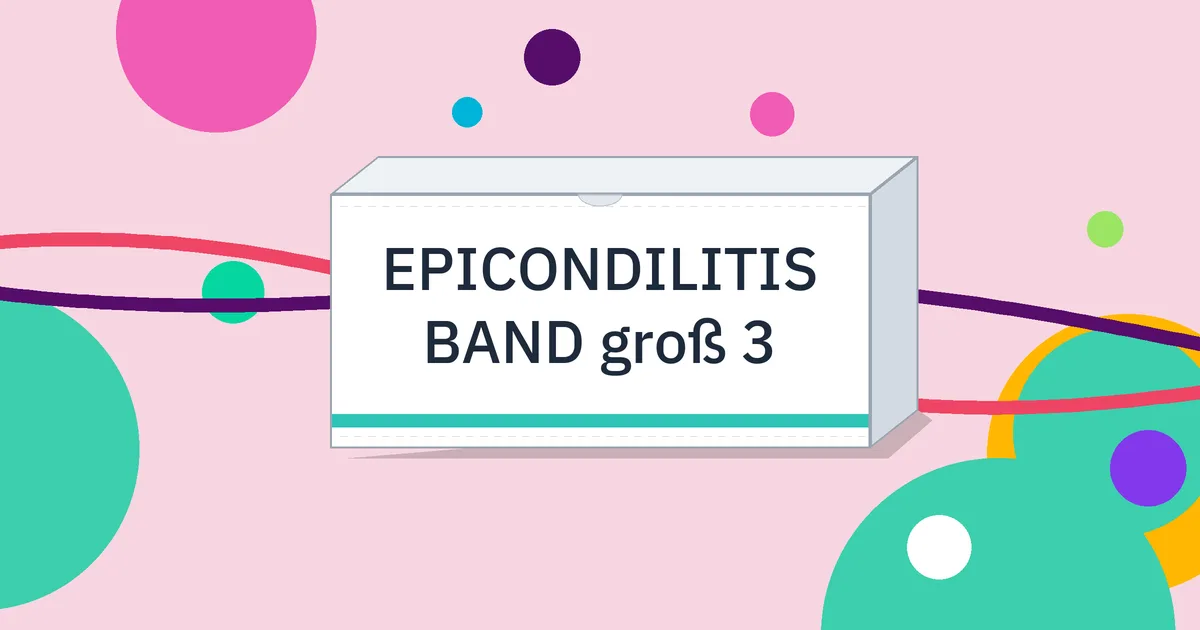 Symbolbild: Packung mit der Aufschrift EPICONDILITIS BAND groß 3 (PZN 02438781) – Verfügbarkeit und Bezug in Apotheken in Frankfurt am Main