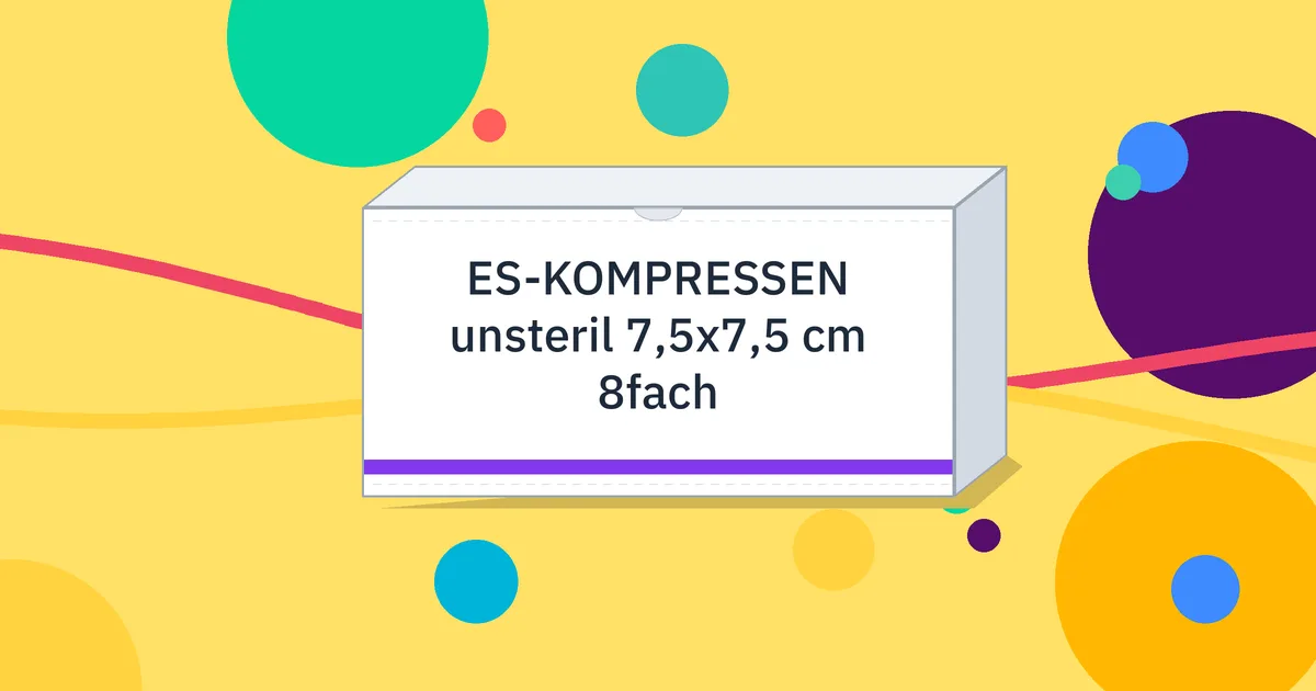 Symbolbild: Packung mit der Aufschrift ES-KOMPRESSEN unsteril 7,5x7,5 cm 8fach (PZN 19961908) – Verfügbarkeit und Bezug in Apotheken in Frankfurt am Main