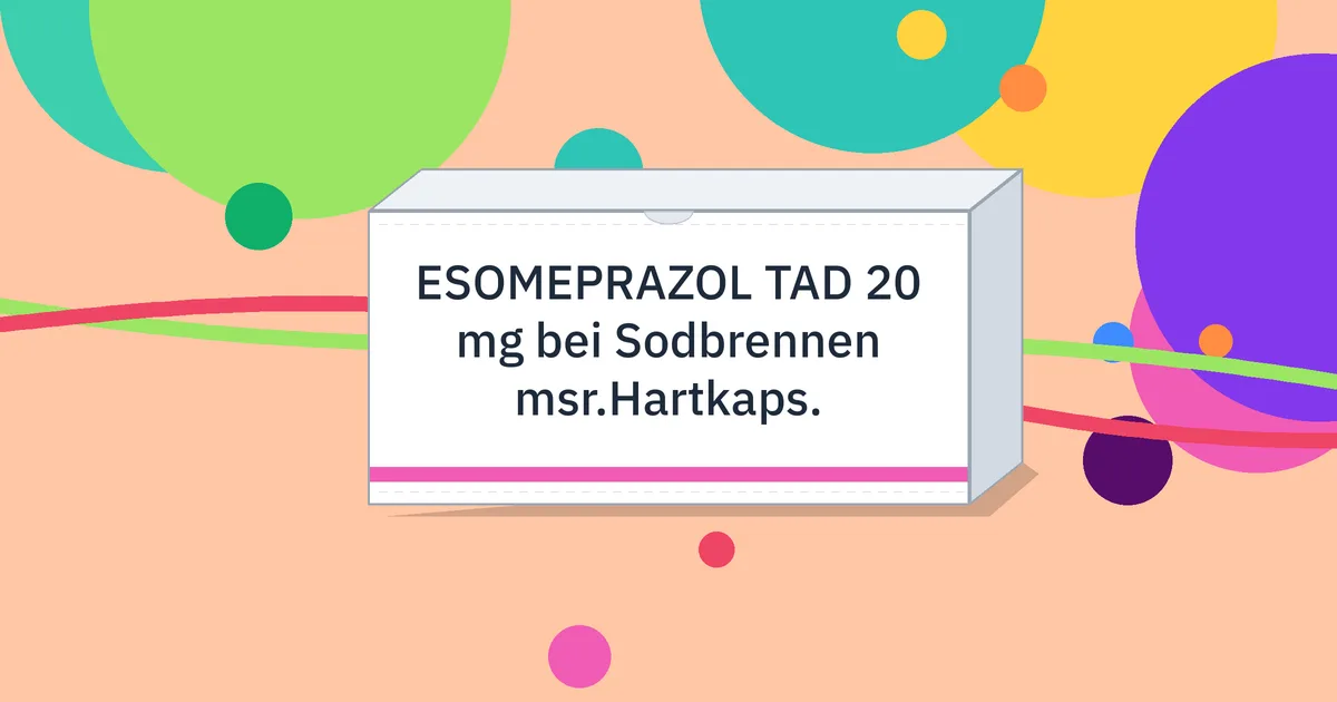 Symbolbild: Packung mit der Aufschrift ESOMEPRAZOL TAD 20 mg bei Sodbrennen msr.Hartkaps. (PZN 10963389) – Verfügbarkeit und Bezug in Apotheken in Frankfurt am Main