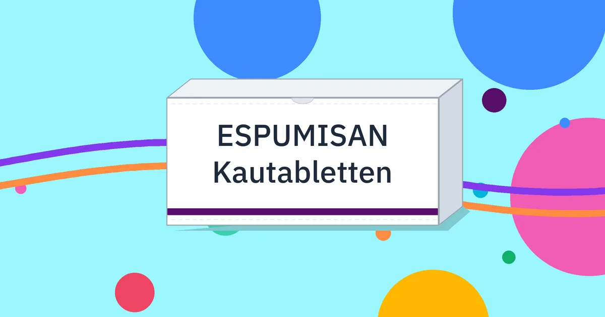 Symbolbild: Packung mit der Aufschrift ESPUMISAN Kautabletten (PZN 06882047) – Verfügbarkeit und Bezug in Apotheken in Frankfurt am Main