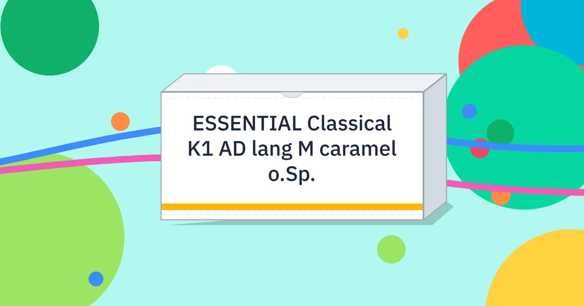 Symbolbild: Packung mit der Aufschrift ESSENTIAL Classical K1 AD lang M caramel o.Sp. (PZN 17009063) – Verfügbarkeit und Bezug in Apotheken in Frankfurt am Main