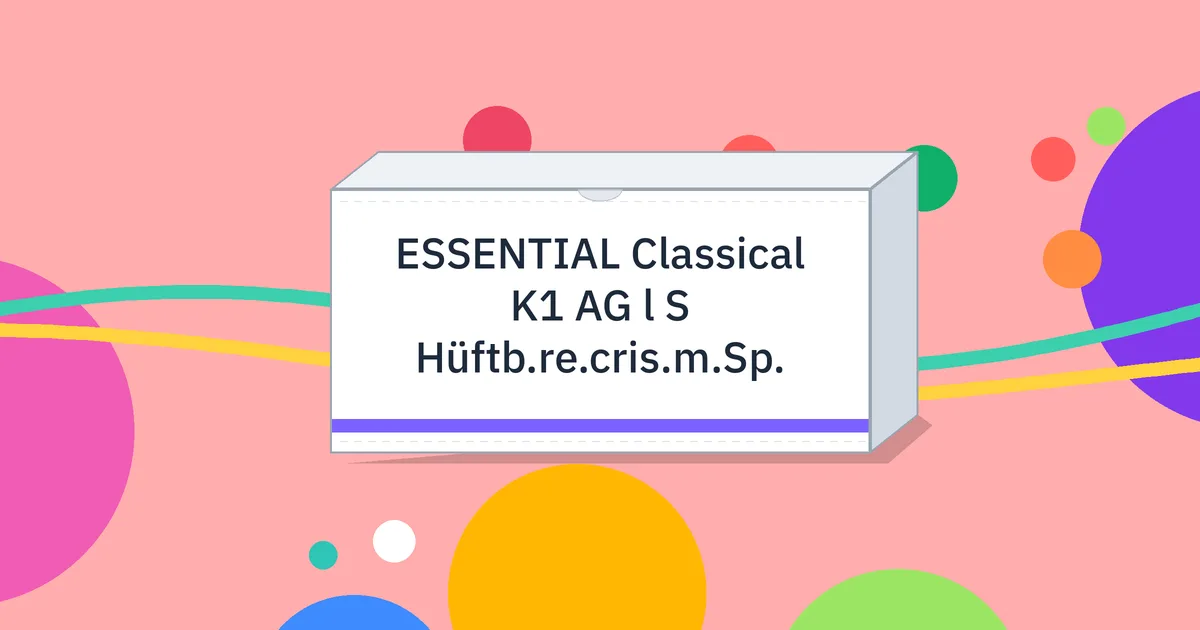 Symbolbild: Packung mit der Aufschrift ESSENTIAL Classical K1 AG l S Hüftb.re.cris.m.Sp. (PZN 17012390) – Verfügbarkeit und Bezug in Apotheken in Frankfurt am Main