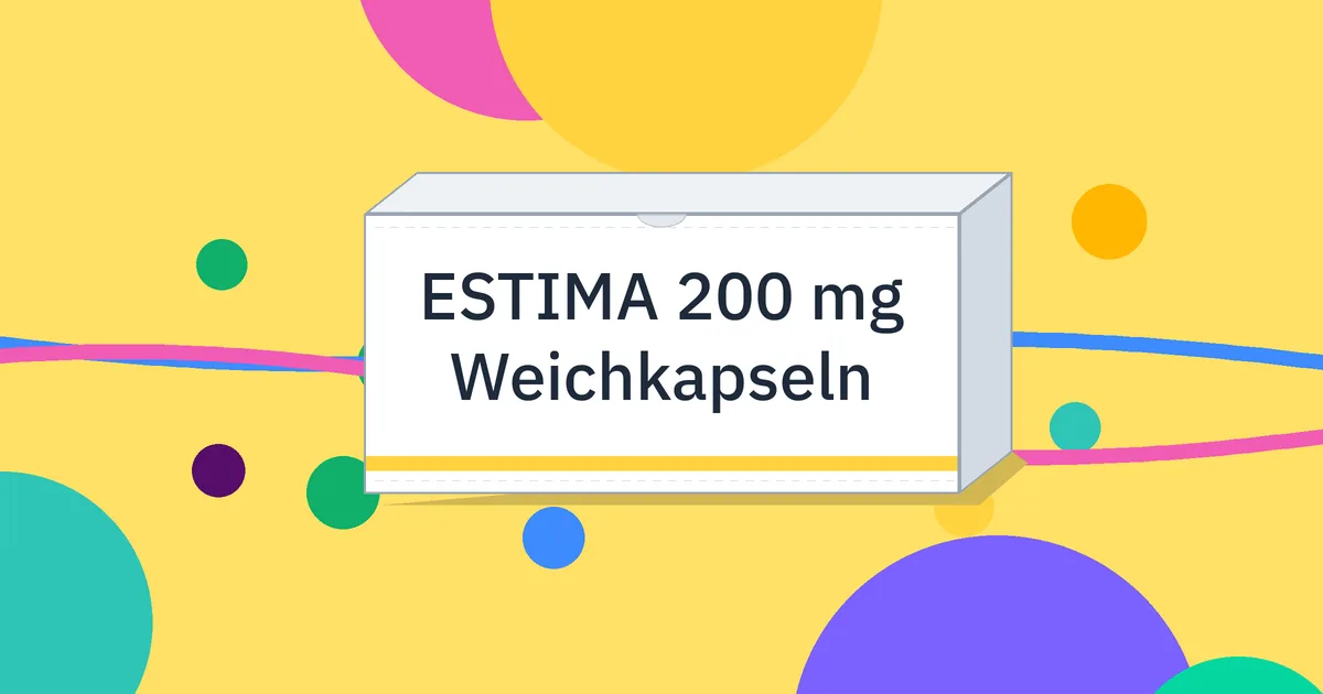 Symbolbild: Packung mit der Aufschrift ESTIMA 200 mg Weichkapseln (PZN 19181381) – Verfügbarkeit und Bezug in Apotheken in Frankfurt am Main