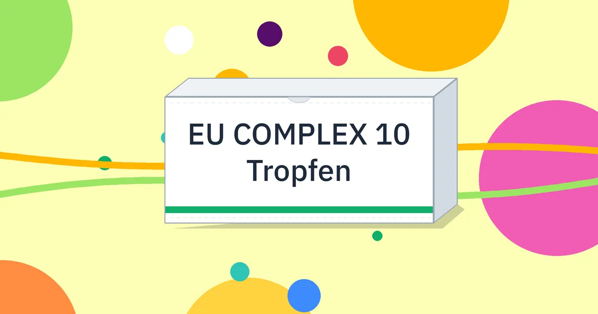 Symbolbild: Packung mit der Aufschrift EU COMPLEX 10 Tropfen (PZN 16784972) – Verfügbarkeit und Bezug in Apotheken in Frankfurt am Main