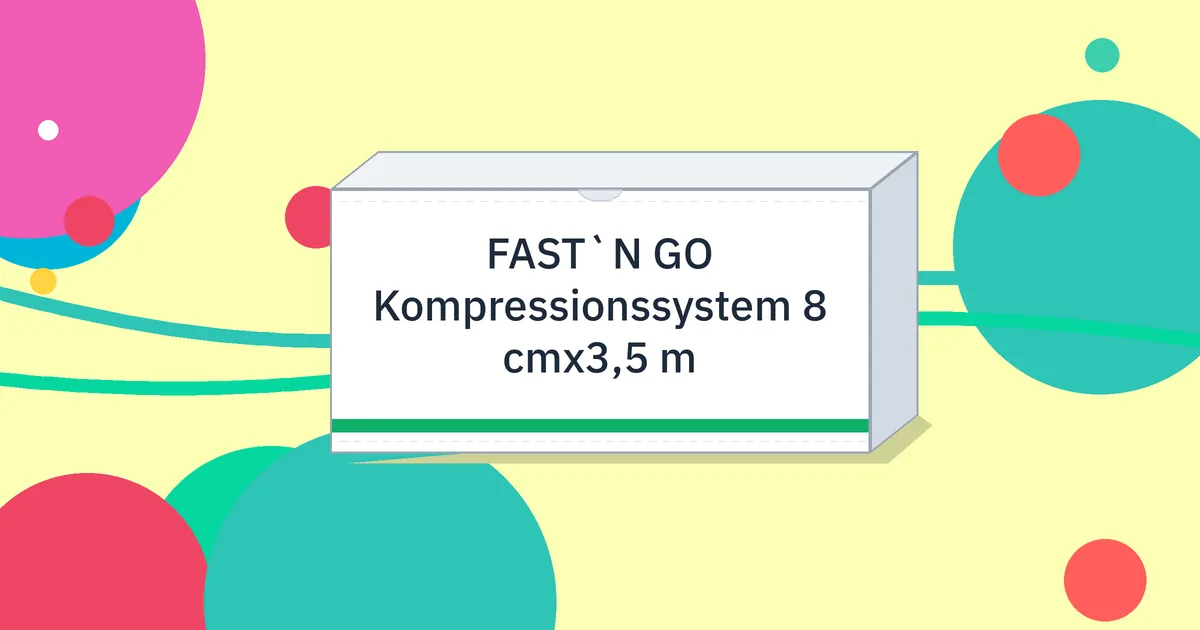 Symbolbild: Packung mit der Aufschrift FAST`N GO Kompressionssystem 8 cmx3,5 m (PZN 14819175) – Verfügbarkeit und Bezug in Apotheken in Frankfurt am Main