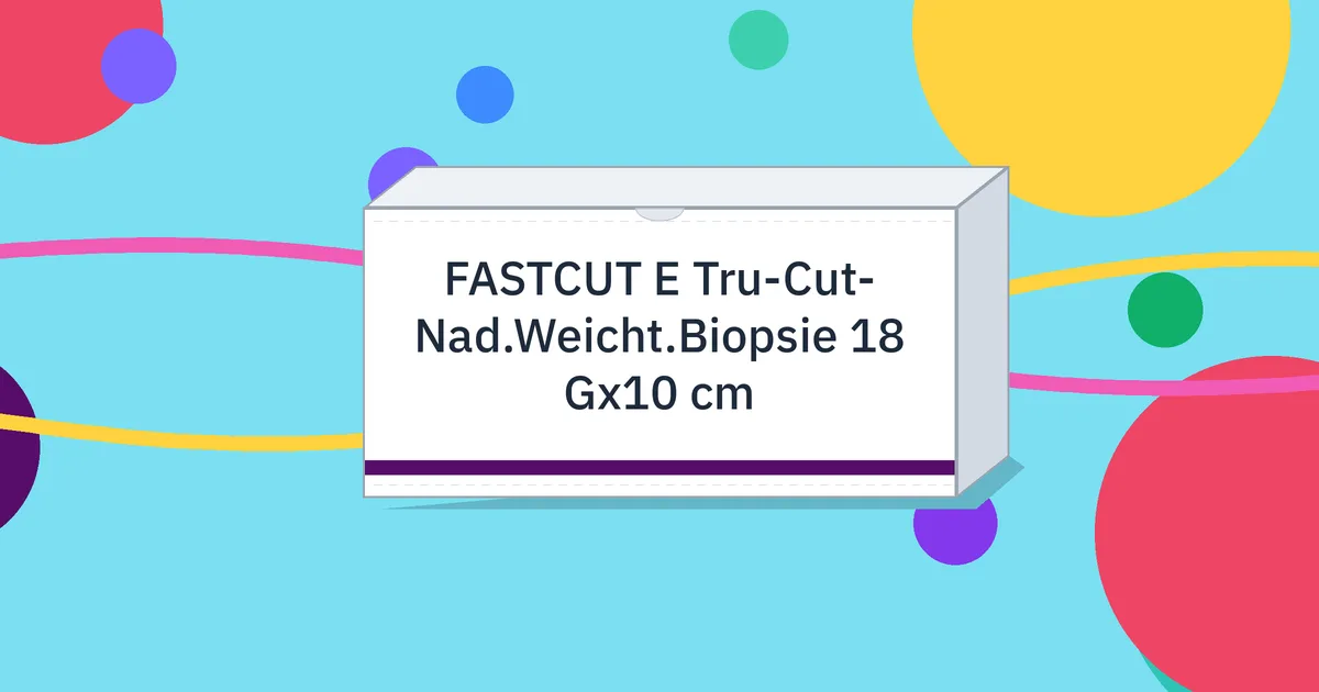 Symbolbild: Packung mit der Aufschrift FASTCUT E Tru-Cut-Nad.Weicht.Biopsie 18 Gx10 cm (PZN 19738808) – Verfügbarkeit und Bezug in Apotheken in Frankfurt am Main