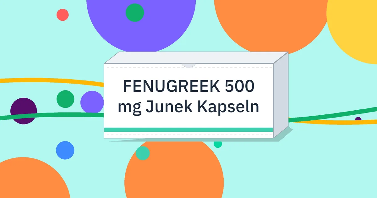 Symbolbild: Packung mit der Aufschrift FENUGREEK 500 mg Junek Kapseln (PZN 11075550) – Verfügbarkeit und Bezug in Apotheken in Frankfurt am Main