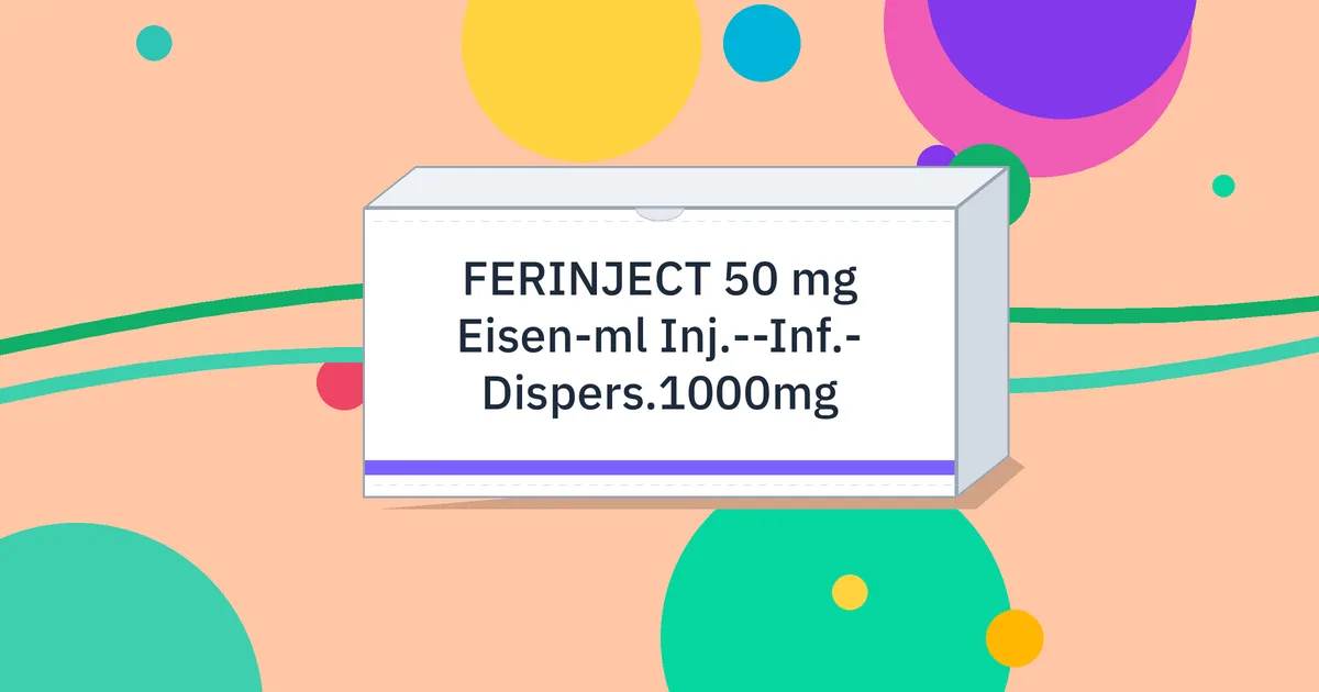 Symbolbild: Packung mit der Aufschrift FERINJECT 50 mg Eisen-ml Inj.--Inf.-Dispers.1000mg (PZN 18841102) – Verfügbarkeit und Bezug in Apotheken in Frankfurt am Main