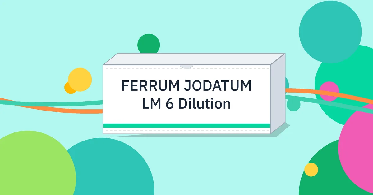 Symbolbild: Packung mit der Aufschrift FERRUM JODATUM LM 6 Dilution (PZN 12848824) – Verfügbarkeit und Bezug in Apotheken in Frankfurt am Main