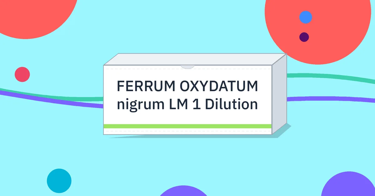 Symbolbild: Packung mit der Aufschrift FERRUM OXYDATUM nigrum LM 1 Dilution (PZN 12851068) – Verfügbarkeit und Bezug in Apotheken in Frankfurt am Main