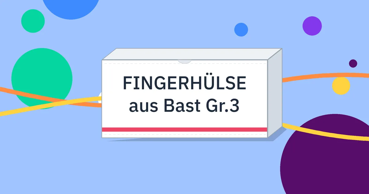 Symbolbild: Packung mit der Aufschrift FINGERHÜLSE aus Bast Gr.3 (PZN 07018090) – Verfügbarkeit und Bezug in Apotheken in Frankfurt am Main