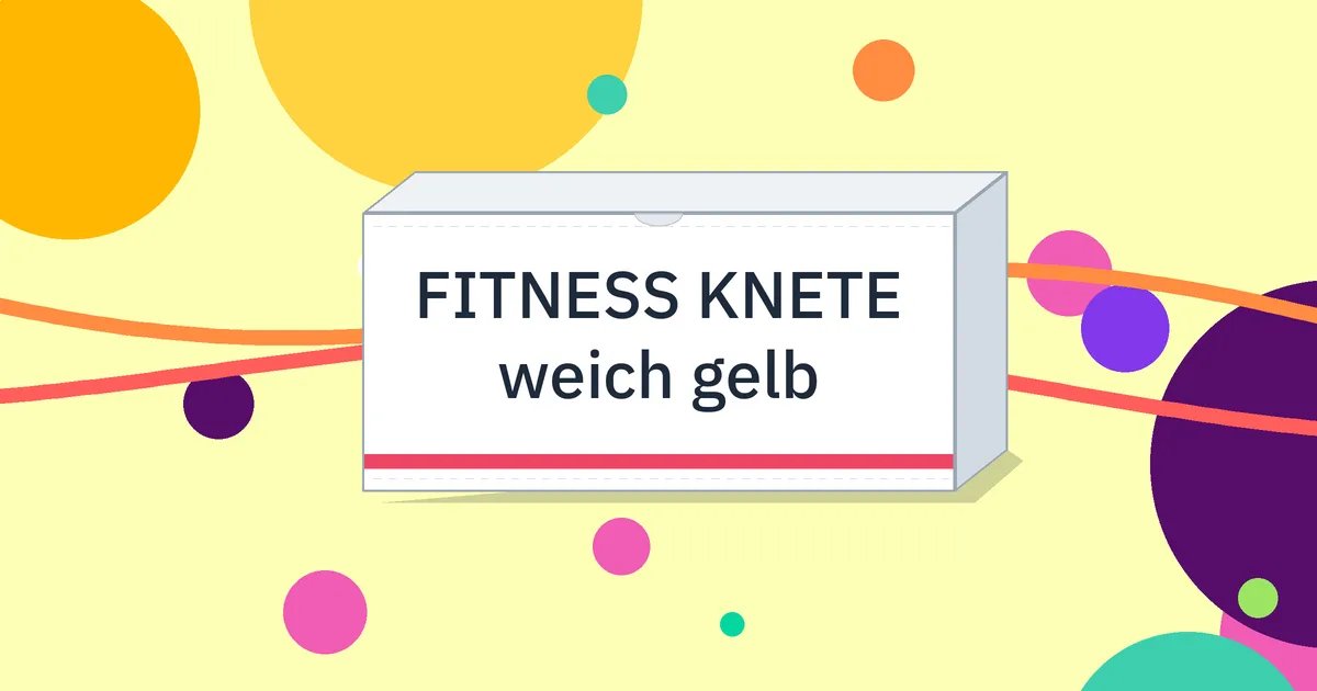 Symbolbild: Packung mit der Aufschrift FITNESS KNETE weich gelb (PZN 16349555) – Verfügbarkeit und Bezug in Apotheken in Frankfurt am Main