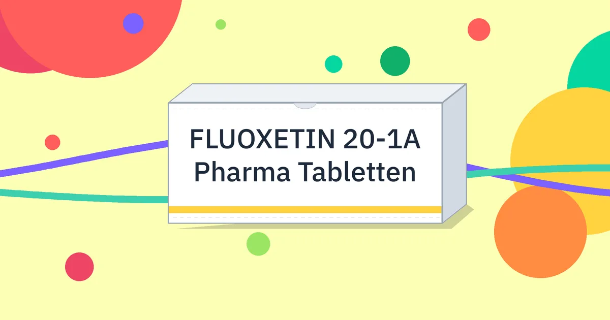Symbolbild: Packung mit der Aufschrift FLUOXETIN 20-1A Pharma Tabletten (PZN 04833375) – Verfügbarkeit und Bezug in Apotheken in Frankfurt am Main