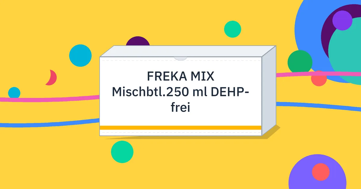Symbolbild: Packung mit der Aufschrift FREKA MIX Mischbtl.250 ml DEHP-frei (PZN 07403600) – Verfügbarkeit und Bezug in Apotheken in Frankfurt am Main