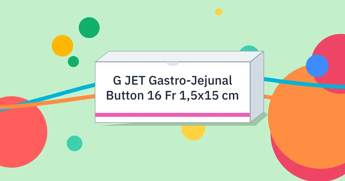 Symbolbild: Packung mit der Aufschrift G JET Gastro-Jejunal Button 16 Fr 1,5x15 cm (PZN 14342968) – Verfügbarkeit und Bezug in Apotheken in Frankfurt am Main
