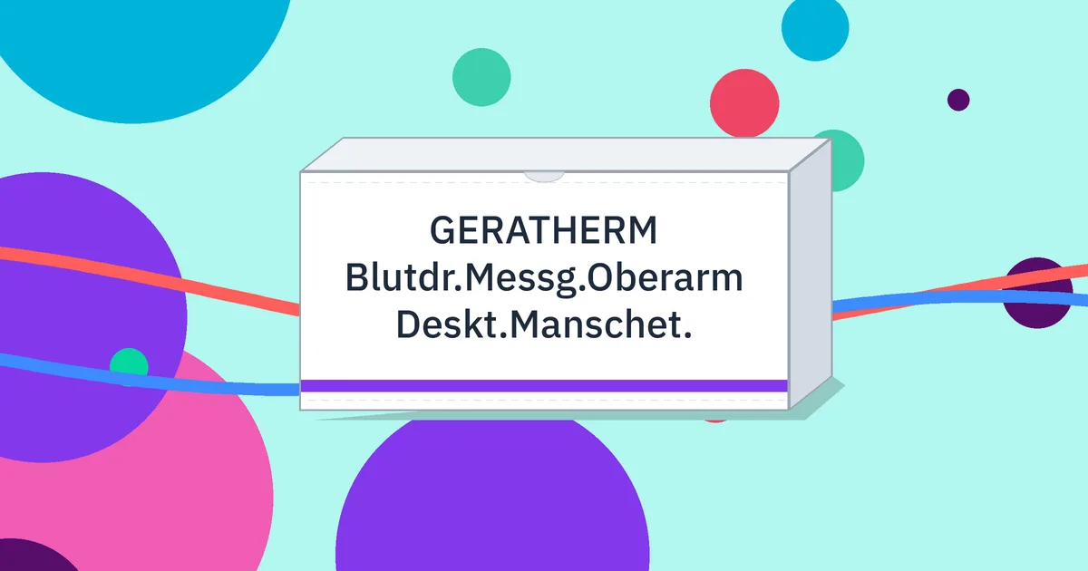 Symbolbild: Packung mit der Aufschrift GERATHERM Blutdr.Messg.Oberarm Deskt.Manschet. (PZN 06493133) – Verfügbarkeit und Bezug in Apotheken in Frankfurt am Main