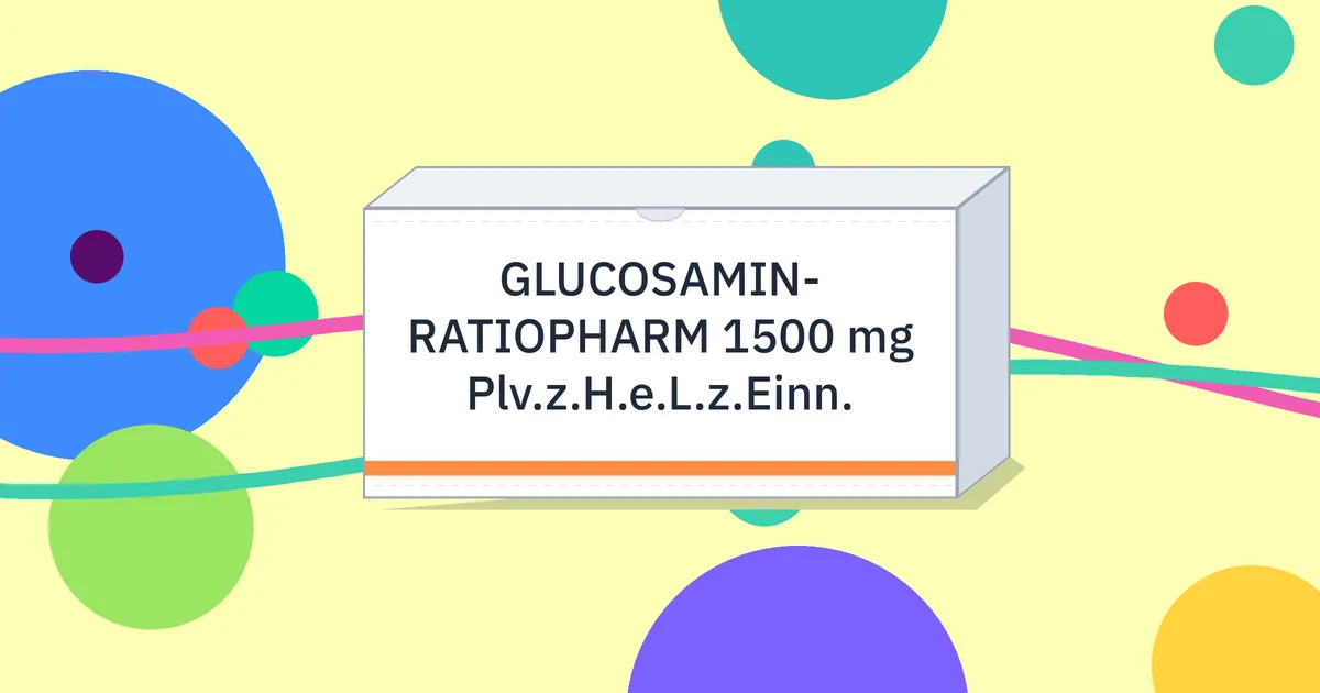 Symbolbild: Packung mit der Aufschrift GLUCOSAMIN-RATIOPHARM 1500 mg Plv.z.H.e.L.z.Einn. (PZN 06718661) – Verfügbarkeit und Bezug in Apotheken in Frankfurt am Main