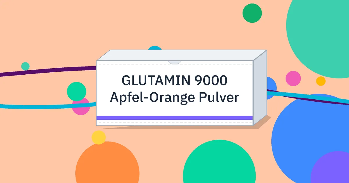 Symbolbild: Packung mit der Aufschrift GLUTAMIN 9000 Apfel-Orange Pulver (PZN 14327408) – Verfügbarkeit und Bezug in Apotheken in Frankfurt am Main