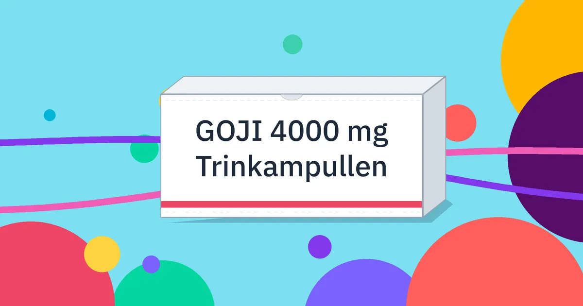 Symbolbild: Packung mit der Aufschrift GOJI 4000 mg Trinkampullen (PZN 11150033) – Verfügbarkeit und Bezug in Apotheken in Frankfurt am Main