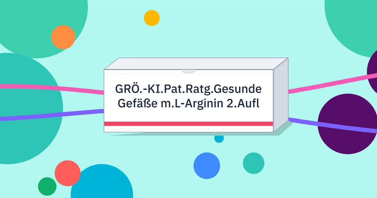 Symbolbild: Packung mit der Aufschrift GRÖ.-KI.Pat.Ratg.Gesunde Gefäße m.L-Arginin 2.Aufl (PZN 13599412) – Verfügbarkeit und Bezug in Apotheken in Frankfurt am Main