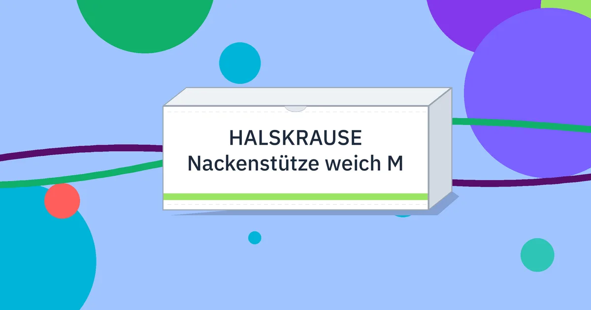 Symbolbild: Packung mit der Aufschrift HALSKRAUSE Nackenstütze weich M (PZN 19069017) – Verfügbarkeit und Bezug in Apotheken in Frankfurt am Main