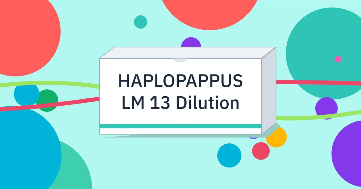 Symbolbild: Packung mit der Aufschrift HAPLOPAPPUS LM 13 Dilution (PZN 12884866) – Verfügbarkeit und Bezug in Apotheken in Frankfurt am Main