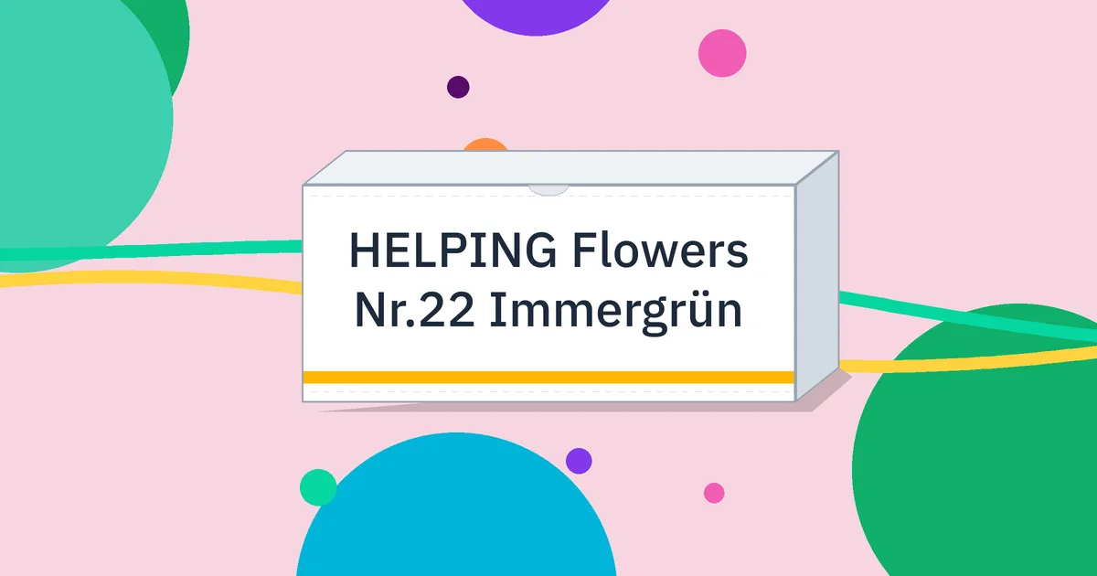 Symbolbild: Packung mit der Aufschrift HELPING Flowers Nr.22 Immergrün (PZN 12499826) – Verfügbarkeit und Bezug in Apotheken in Frankfurt am Main