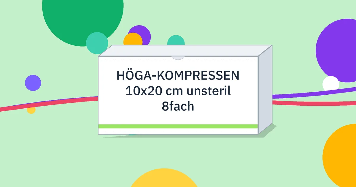Symbolbild: Packung mit der Aufschrift HÖGA-KOMPRESSEN 10x20 cm unsteril 8fach (PZN 06885152) – Verfügbarkeit und Bezug in Apotheken in Frankfurt am Main