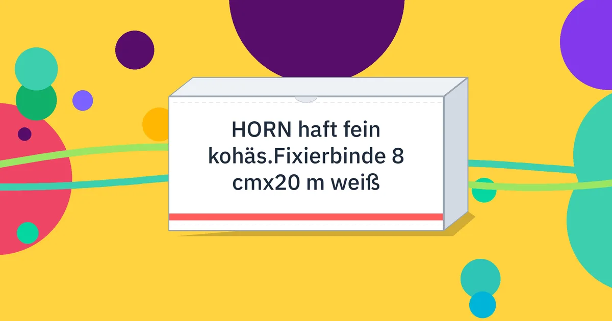 Symbolbild: Packung mit der Aufschrift HORN haft fein kohäs.Fixierbinde 8 cmx20 m weiß (PZN 03783416) – Verfügbarkeit und Bezug in Apotheken in Frankfurt am Main