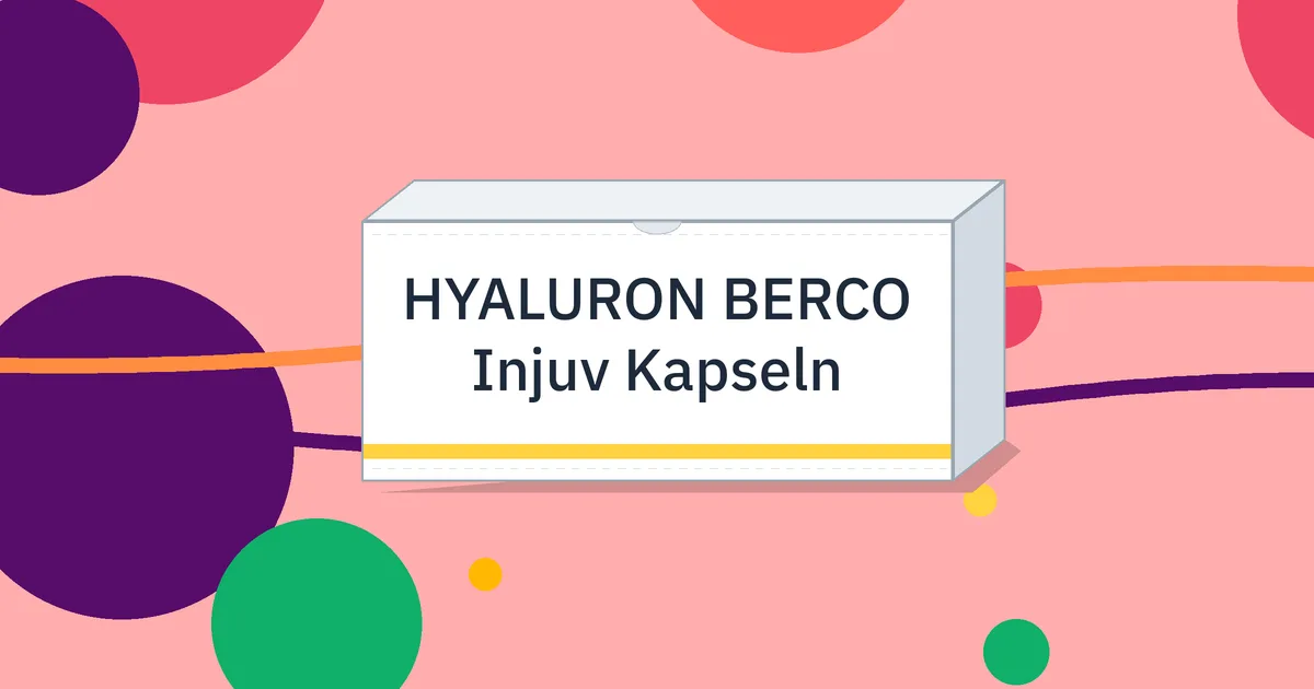 Symbolbild: Packung mit der Aufschrift HYALURON BERCO Injuv Kapseln (PZN 06557637) – Verfügbarkeit und Bezug in Apotheken in Frankfurt am Main