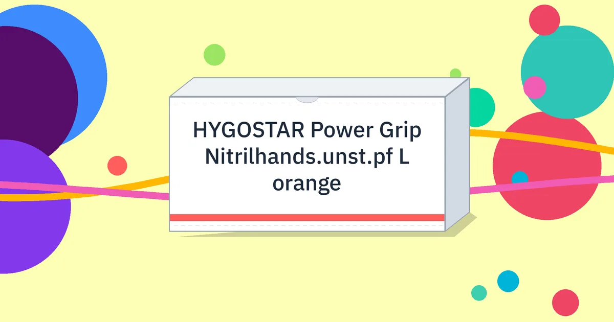 Symbolbild: Packung mit der Aufschrift HYGOSTAR Power Grip Nitrilhands.unst.pf L orange (PZN 20775329) – Verfügbarkeit und Bezug in Apotheken in Frankfurt am Main