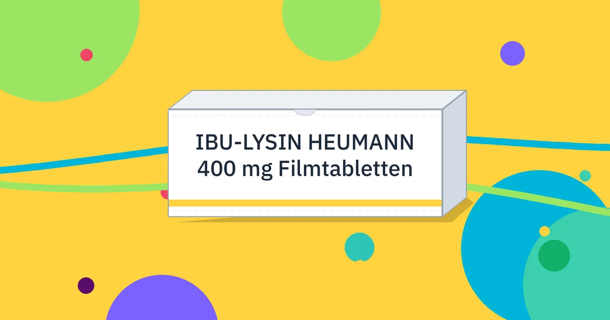 Symbolbild: Packung mit der Aufschrift IBU-LYSIN HEUMANN 400 mg Filmtabletten (PZN 18454983) – Verfügbarkeit und Bezug in Apotheken in Frankfurt am Main