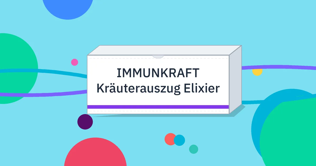 Symbolbild: Packung mit der Aufschrift IMMUNKRAFT Kräuterauszug Elixier (PZN 19997390) – Verfügbarkeit und Bezug in Apotheken in Frankfurt am Main