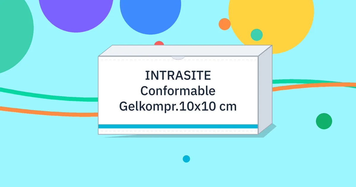 Symbolbild: Packung mit der Aufschrift INTRASITE Conformable Gelkompr.10x10 cm (PZN 08653115) – Verfügbarkeit und Bezug in Apotheken in Frankfurt am Main